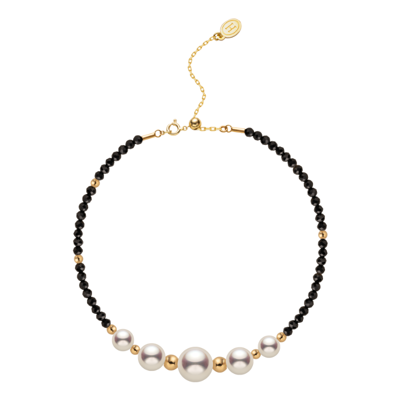 Akoya Saltwater Pearl 18K Gold Black Spinel Smile Bracelet - HELAS Jewelry