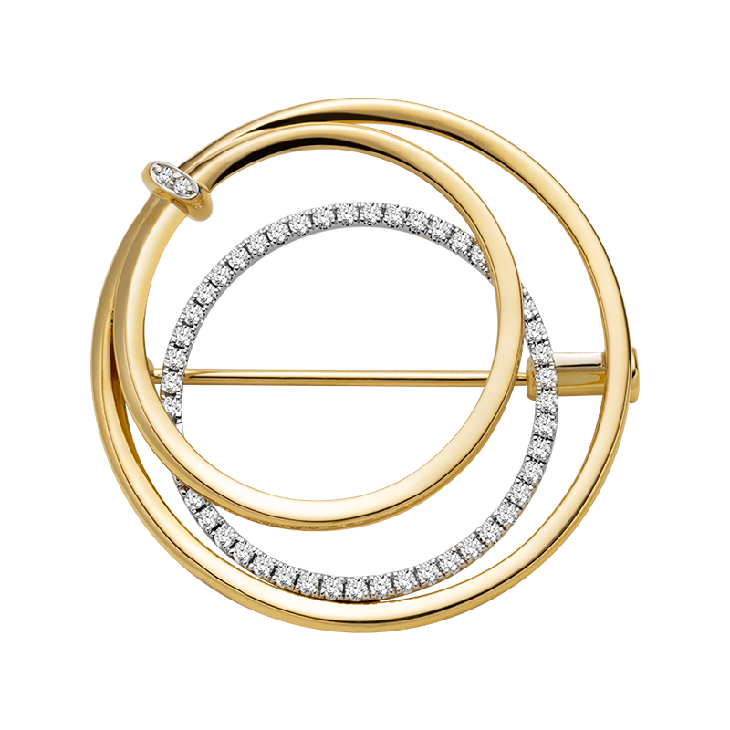 18K Gold Diamond Three-ring Intersecting Brooch - HELAS Jewelry