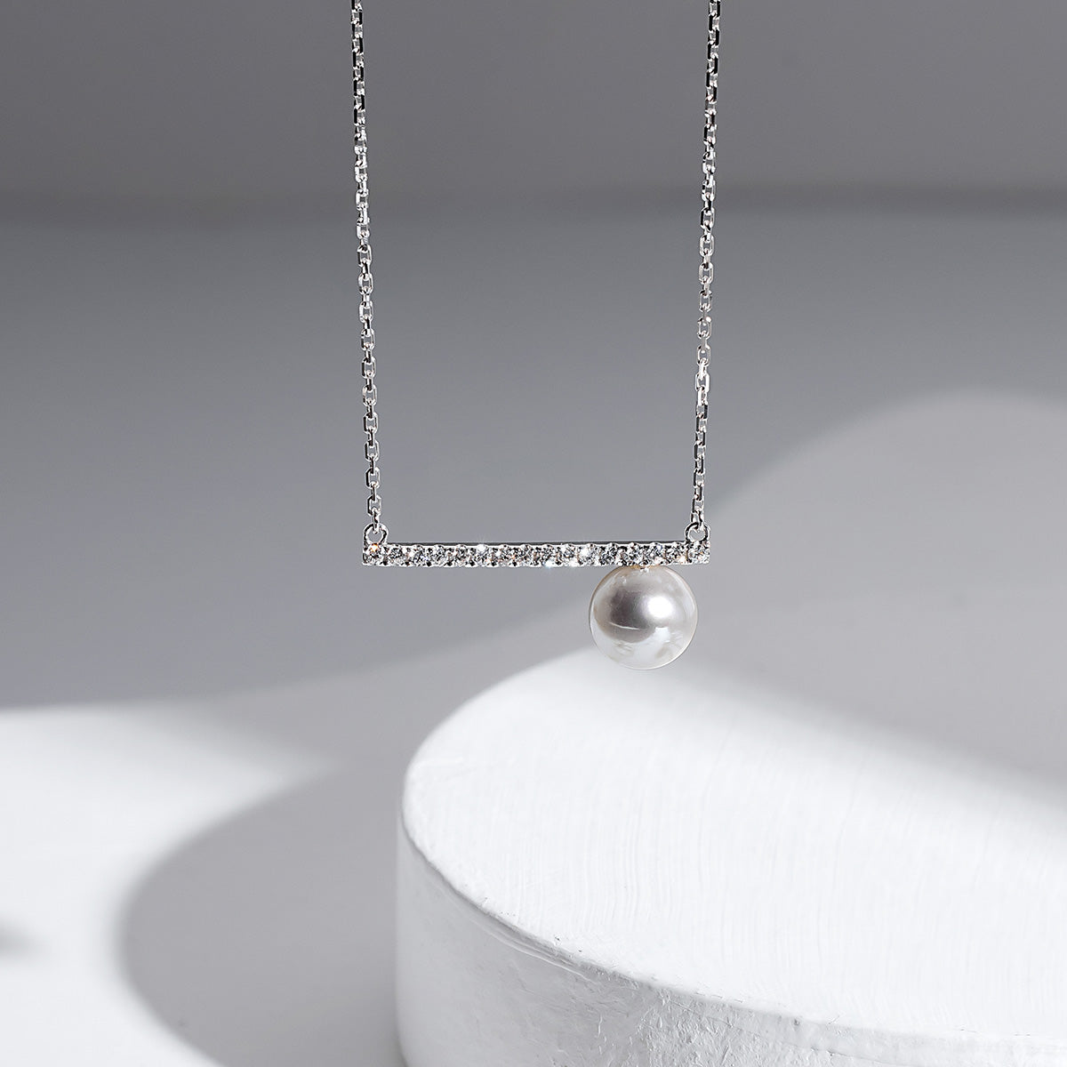 Akoya Pearl 18K White Gold Moon Diamond Necklace - HELAS Jewelry