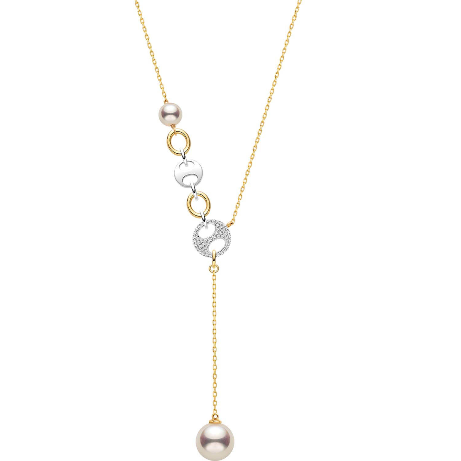 Akoya Pearl 18K Gold Diamond Imprint H Y-Shaped Dangling Necklace ...