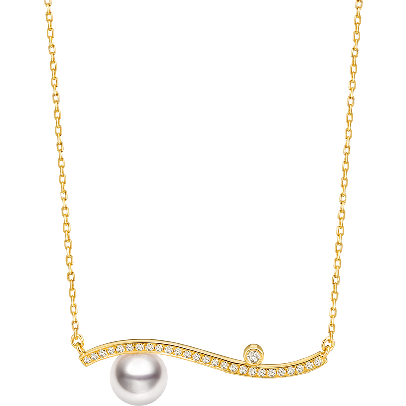 Akoya Pearl Necklace 18K Yellow Gold Diamond Necklace - HELAS Jewelry