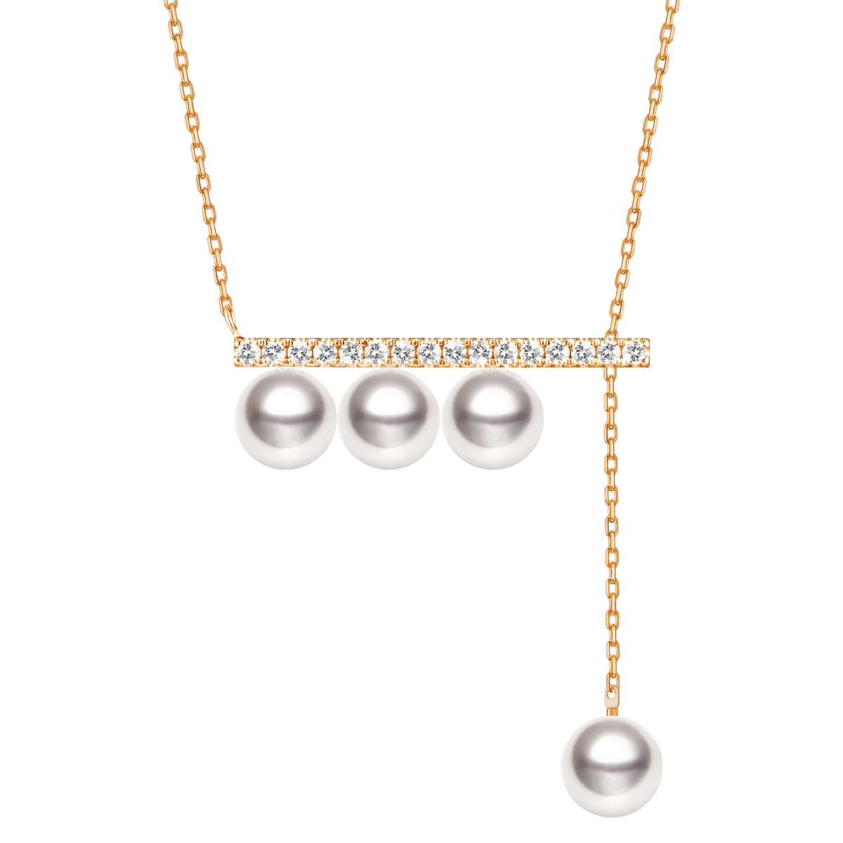 Akoya Pearl 18K Rose Gold Balance Beam Diamond Necklace - HELAS Jewelry