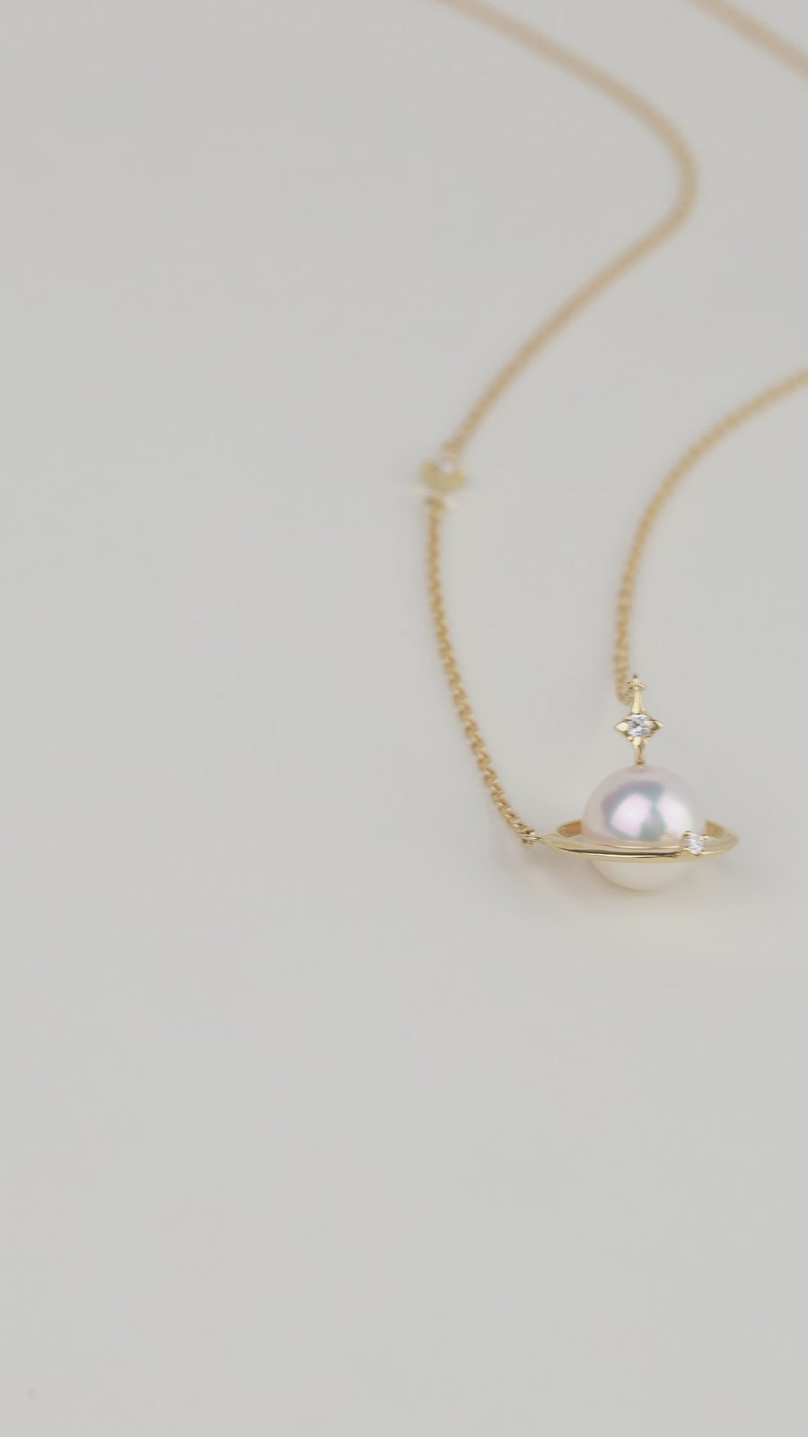 Saltwater Pearl 18K Gold Diamonds Planet Necklace - HELAS Jewelry